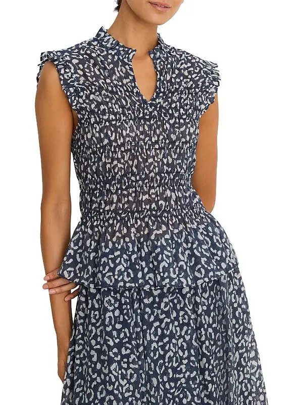NIC+ZOE Smocked Leopard Sketch Top - Indigo Multi