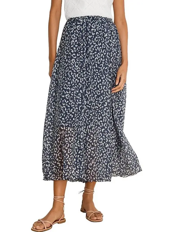 NIC+ZOE Crinkle Leopard Sketch Midi Skirt - Indigo Multi