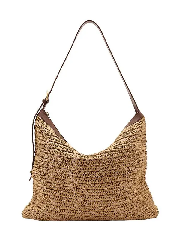 REISS Margot Raffia Effect Shoulder Bag - Natural