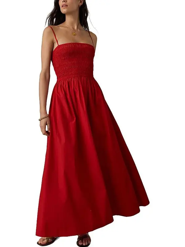 Faherty Brand Smocked Bodice Maxi Dress - Tango Red