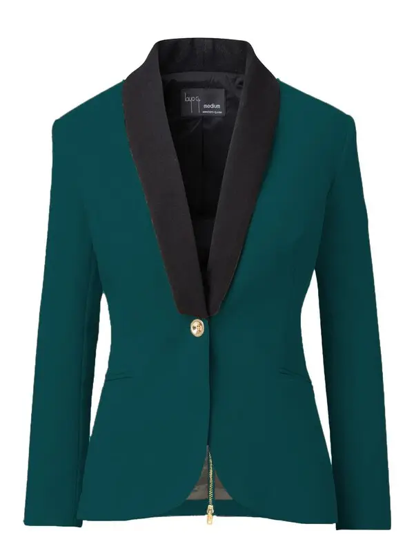 Layo G Stretch Crepe Single-button Blazer With Gold Zip Cuffs - Green/blue