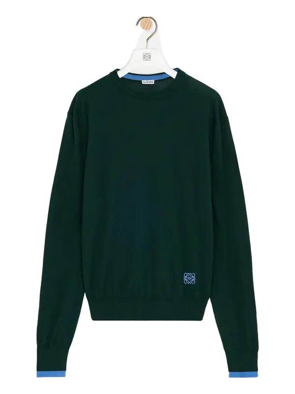 Loewe Crew Neck Wool Sweater With Anagram Embroidery - Green/blue