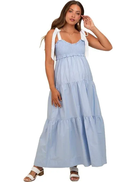 PINKBLUSH Blue Contrast Shoulder Straps Maxi Dress - Light Blue