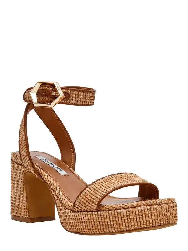 Steve Madden Elida Ankle Strap Platform Sandal - Raffia