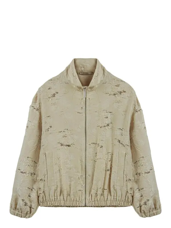 NOCTURNE Jacquard Bomber Jacket With Stand Collar And Zip Closure - White