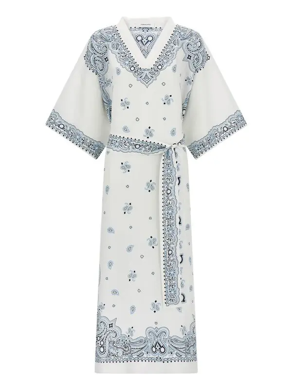 FERRAGAMO Silk Kaftan With Arabesque Print - Blue