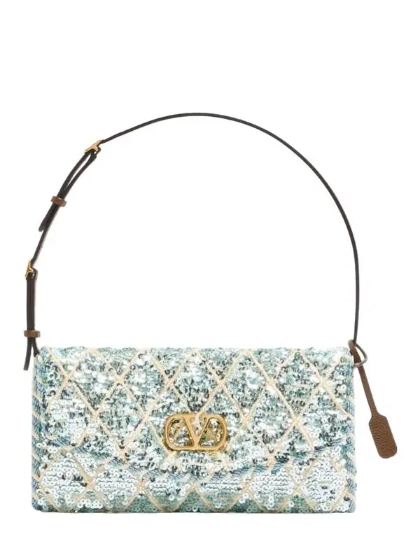 Valentino Garavani Devain Small Shoulder Bag With Rhombelle Embroidery - Sky-blue