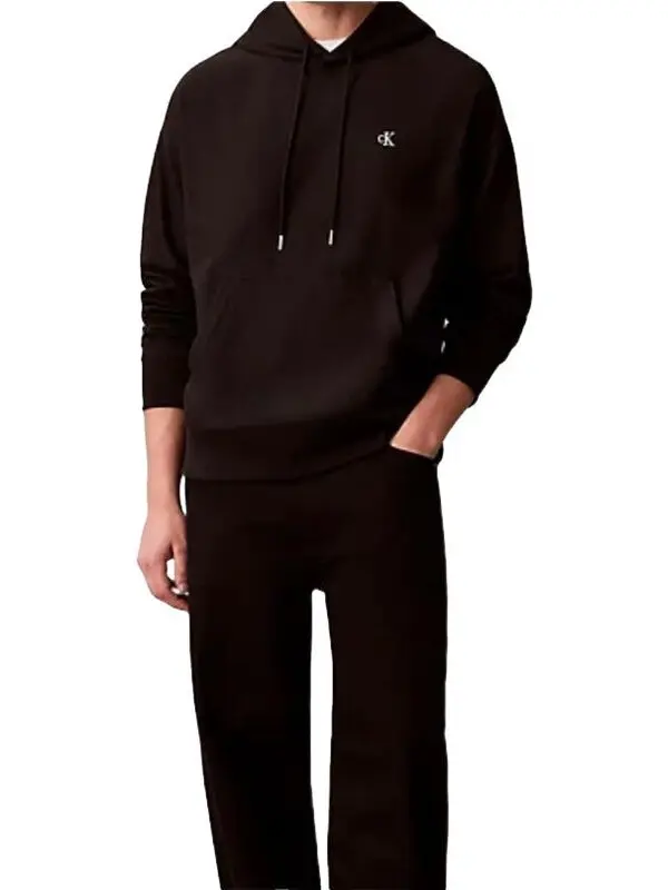 Calvin Klein Monogram Embroidered Cotton Hoodie - Black