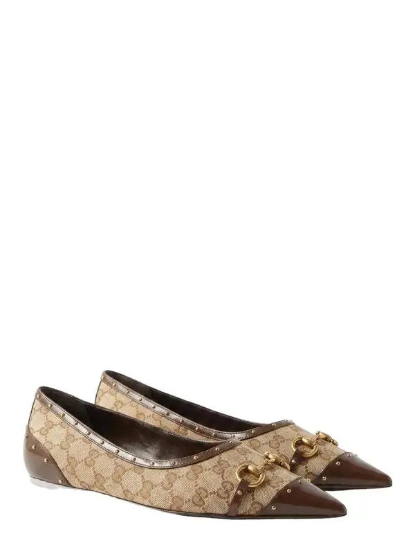 Gucci Point-toe Studded Loafers - Sand And Dark Brown