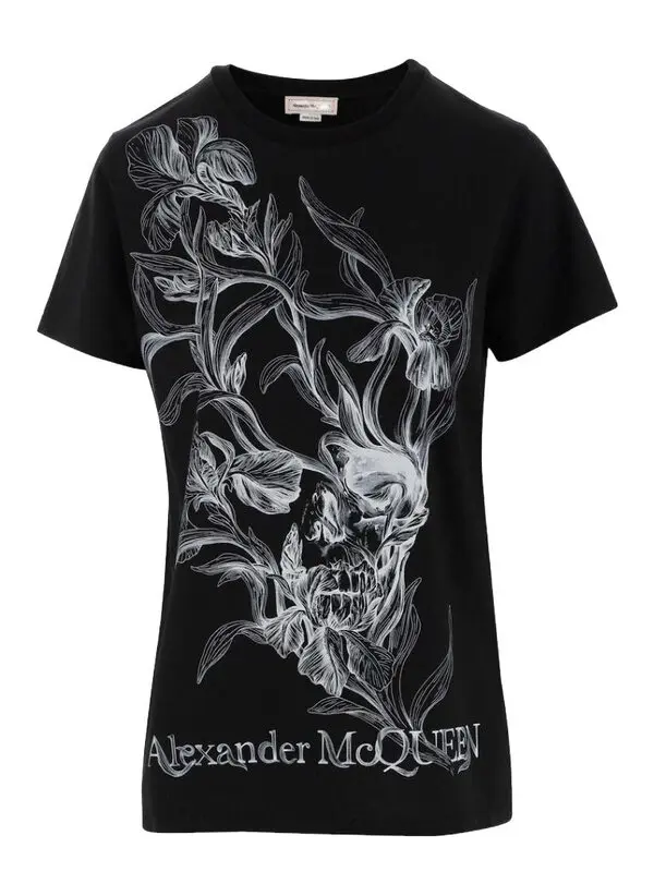 Alexander McQueen Floral Skull Print T-shirt - Black