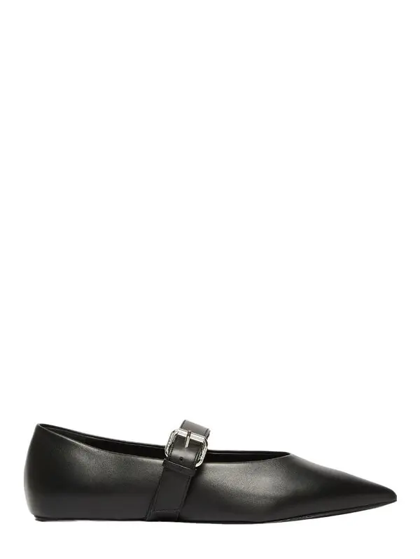 Max Mara Leather Pointed-toe Ballet Flats With Buckle Detail - Black