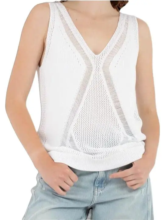 Hugo Boss Sleeveless V-neck Knit Top - White
