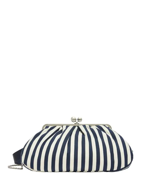 Max Mara Striped Top Handle Shoulder Bag With Chain Strap - Navy Blue