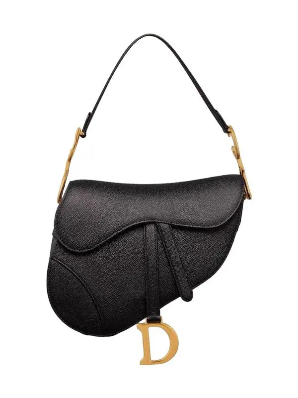 Dior Saddle Shoulder Bag In Grained Calfskin - Black