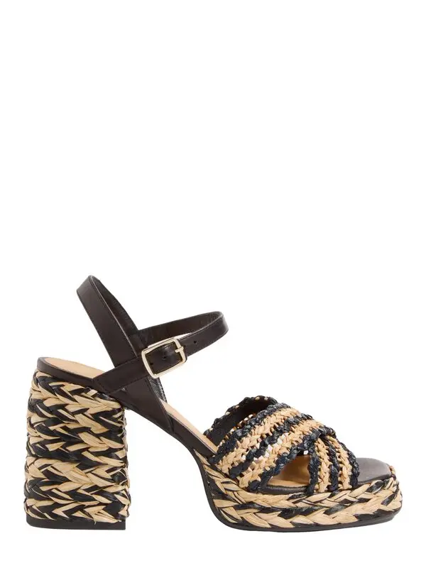 CastaÑer Vicen 95mm Raffia Platform Sandals - Black