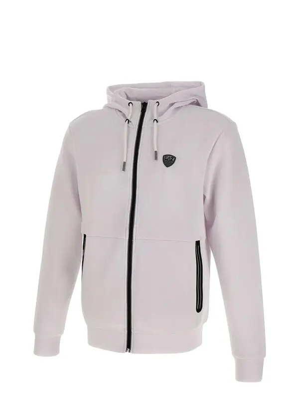 EA7 Logo Patch Zip-up Hoodie - White
