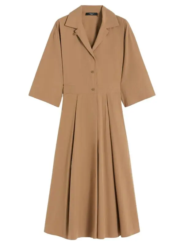 Max Mara Cotton Poplin Midi Shirt Dress With Mother-of-pearl Buttons - Tobacco