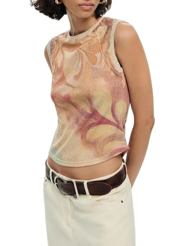 Desigual Sleeveless Printed Knit T-shirt - Orange Multi