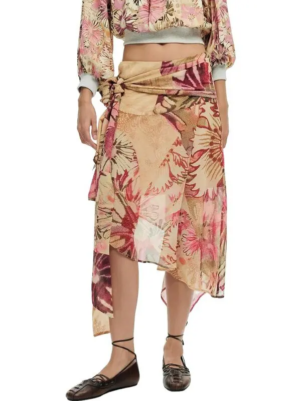 Desigual Asymmetrical Floral Print Lyocell Skirt - Multi