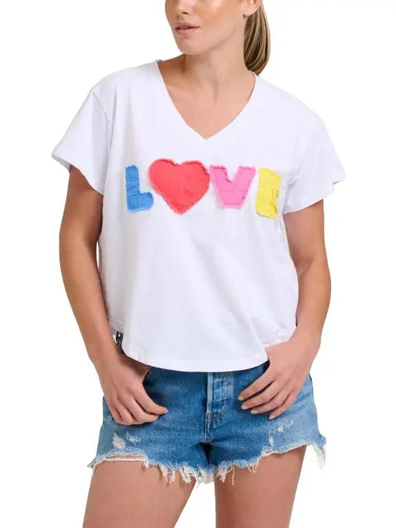 SHIRTY Raw Edge Appliqué V-neck T-shirt - White Multi