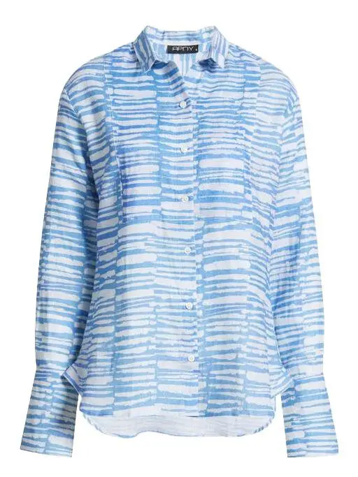 APNY Printed Linen Button-up Shirt - Light Blue Multi