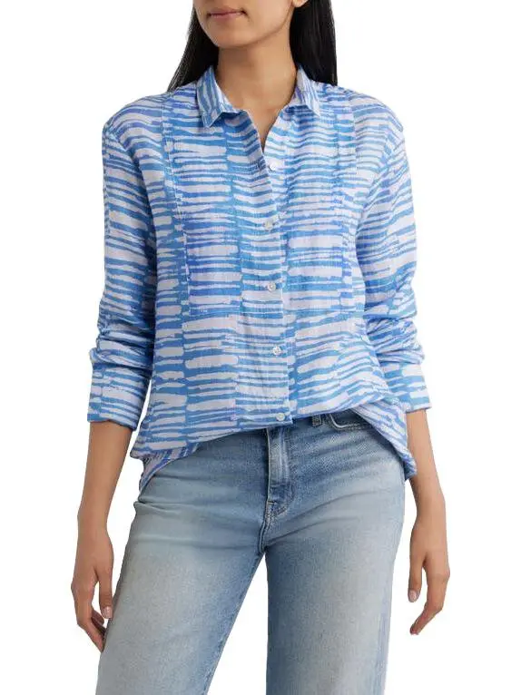APNY Printed Linen Button-up Shirt - Light Blue Multi