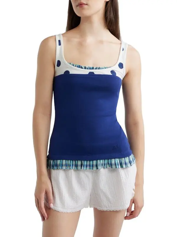 DAMSON MADDER Idelle Ruffle Layered Organic Cotton Tank - Blue Multi