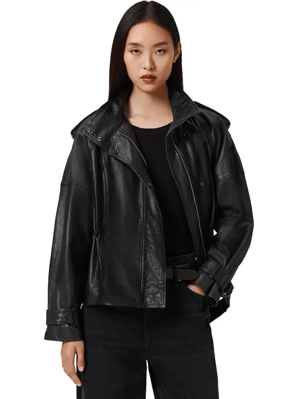 ALLSAINTS Serné Relaxed Fit Leather Jacket - Black