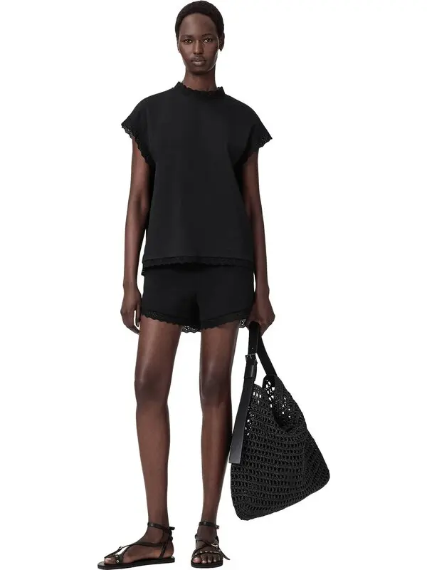 ALLSAINTS Lele Straight Fit Lace Trim Shorts - Black