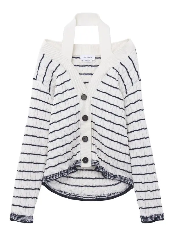 Alexander McQueen Off-the-shoulder Striped Cardigan - Ivory/navy