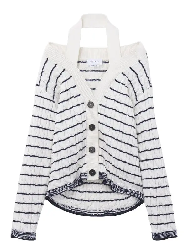 Alexander McQueen Off-the-shoulder Striped Cardigan - Ivory/navy