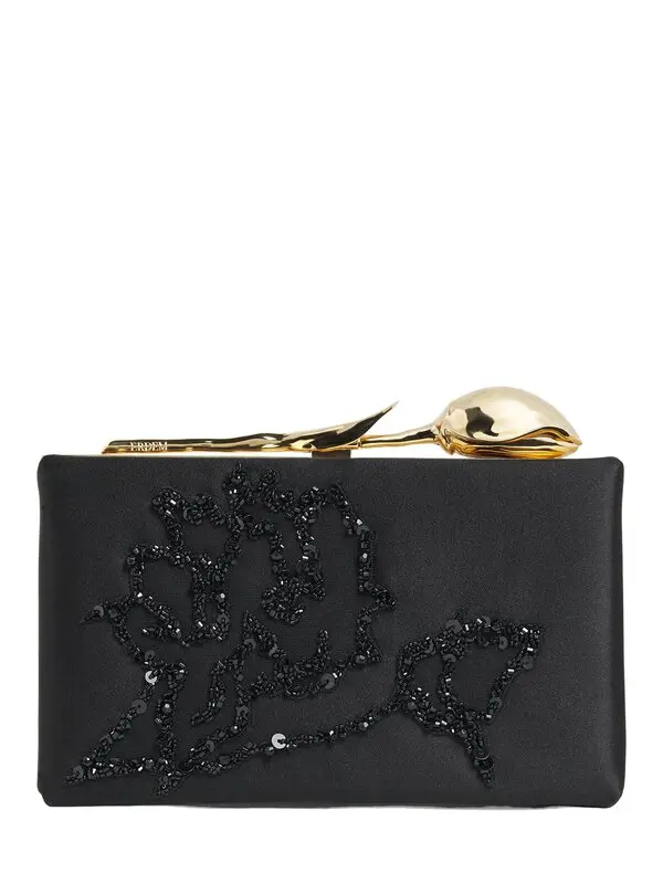 Erdem Embellished Bloom Clutch Bag - Black
