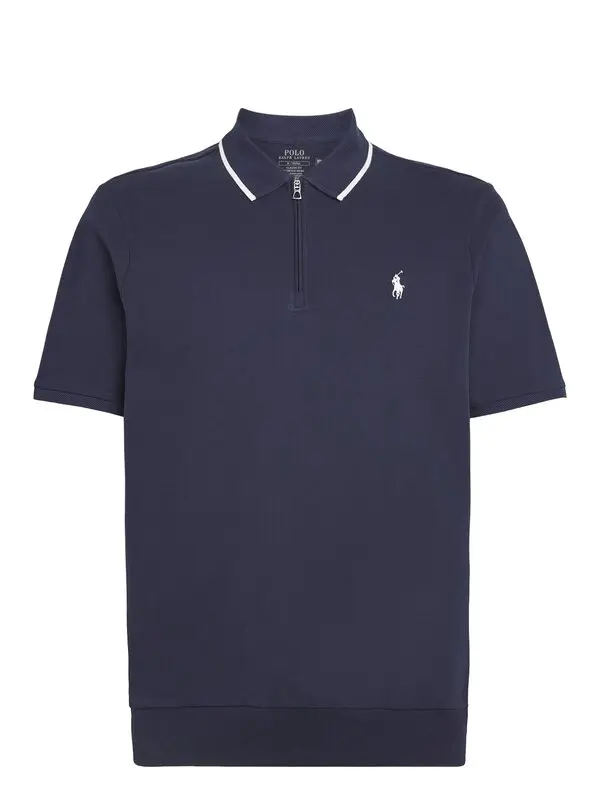 Polo Ralph Lauren Stretch-cotton Zip-up Polo Shirt - Navy
