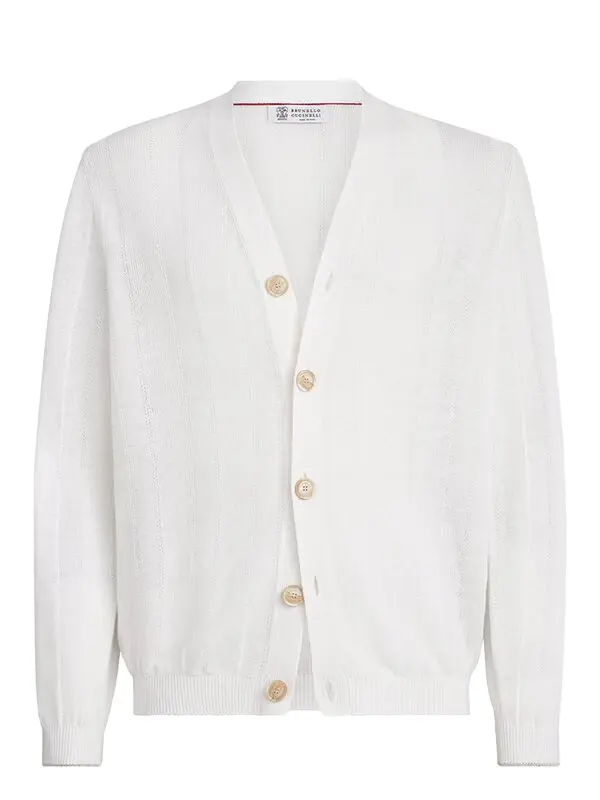 Brunello Cucinelli V-neck Ribbed Cardigan - White