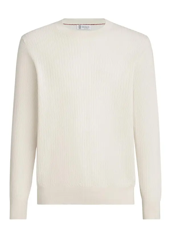 Brunello Cucinelli Cotton Ribbed Crew Neck Sweater - White