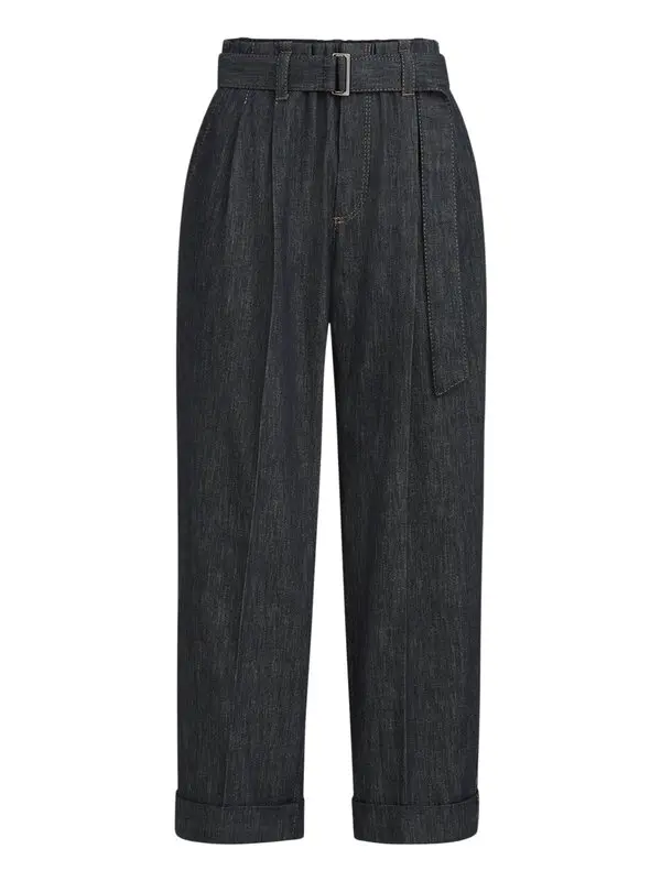 Brunello Cucinelli Belted Wide-leg Denim Trousers - Blue