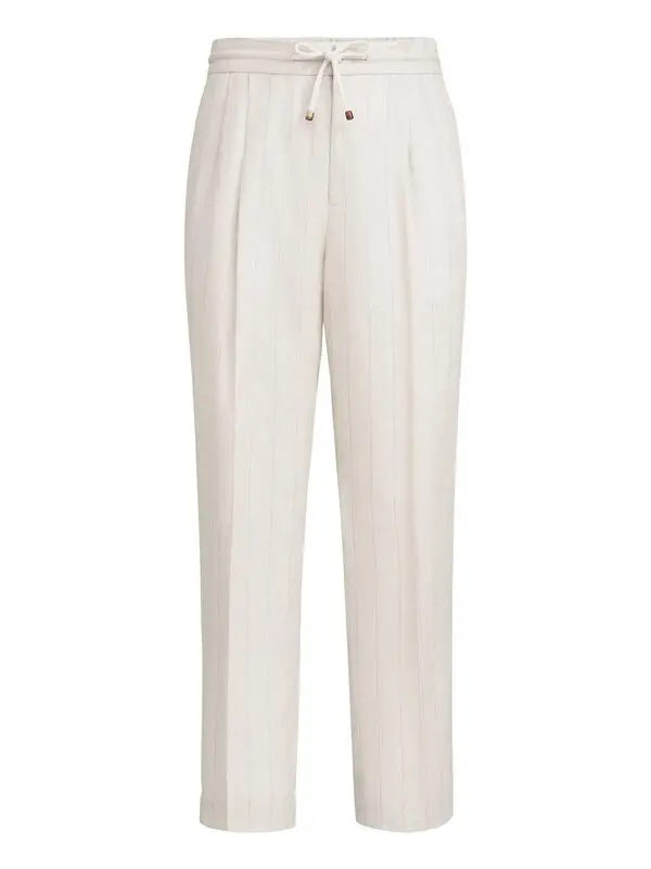 Brunello Cucinelli Linen Drawstring Trousers - White