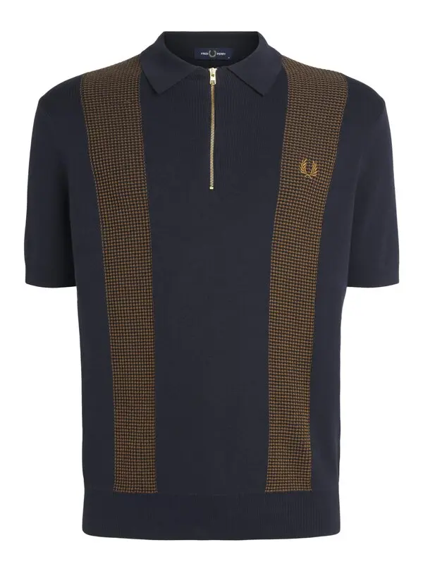 Fred Perry Cotton Panelled Zip-up Polo Shirt - Navy