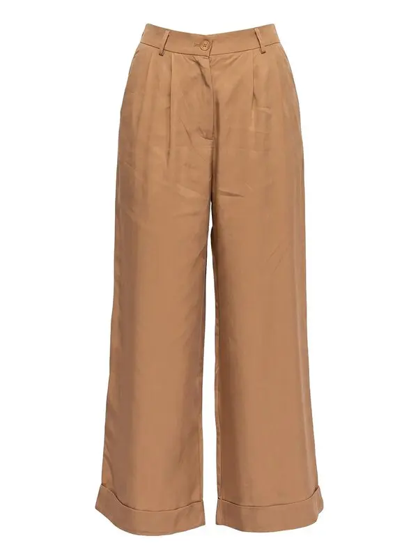 TANTRA SPAIN SL Camel Pleated Tencel Trousers With Cuffed Hem - Beige