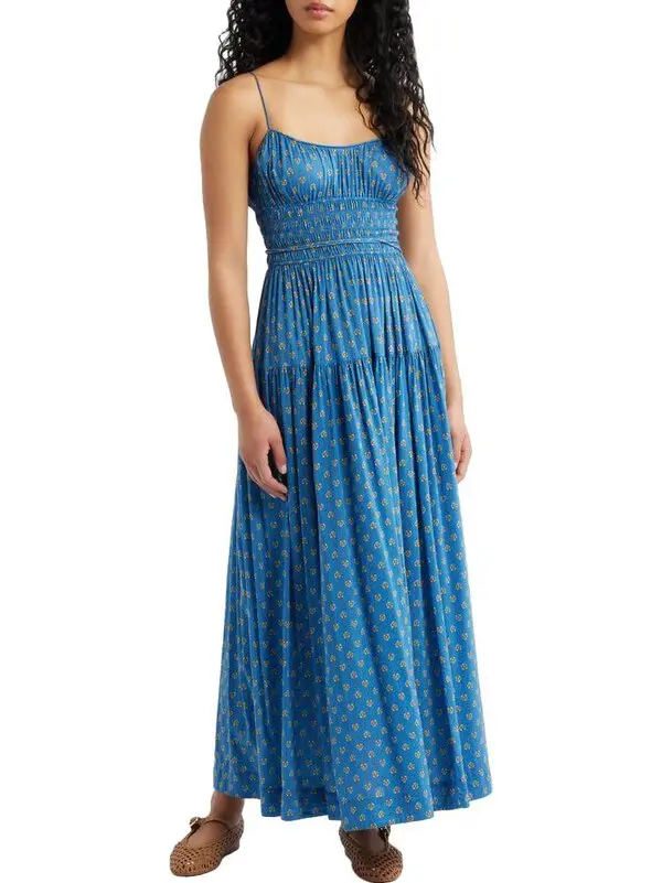 DÔEN Safia Sleeveless Cotton & Silk Maxi Dress - Santorini Blue Cadiz Foulard