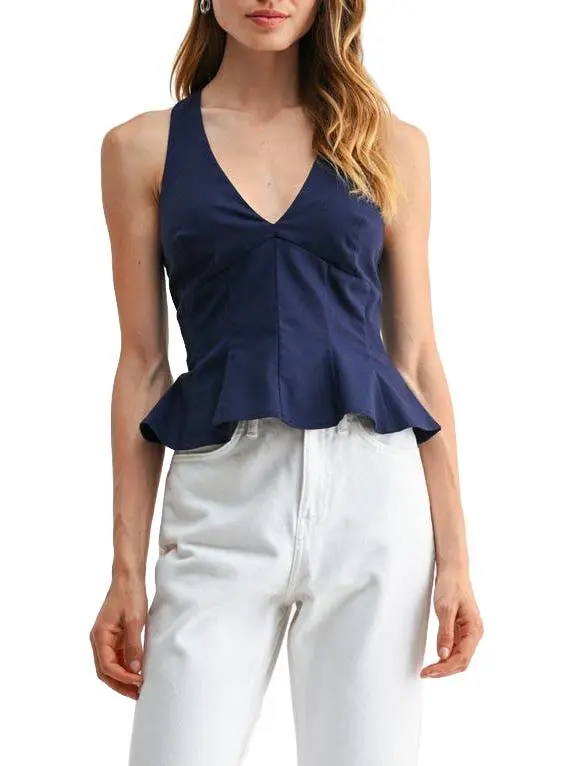 ALL IN FAVOR Halter Peplum Top - Navy