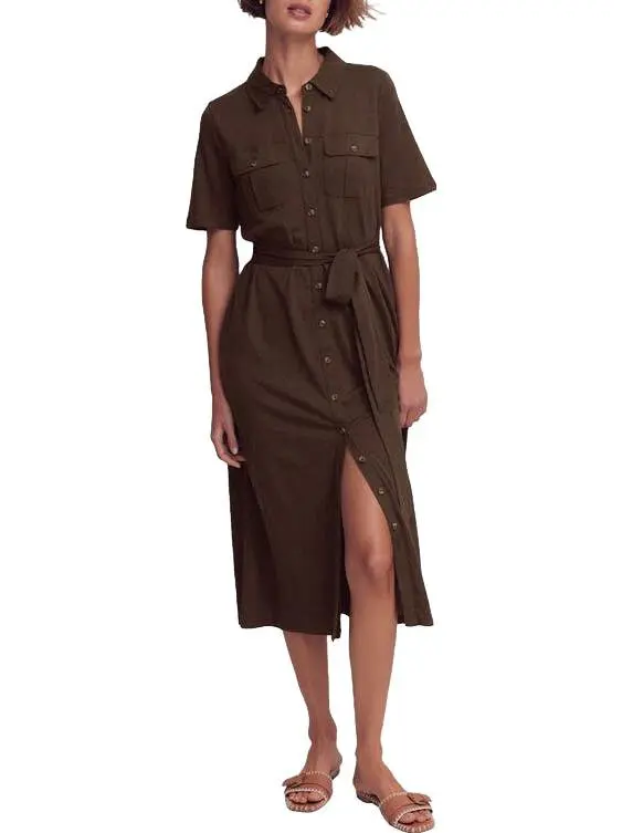 Boden Mavis Belted Jersey Midi Shirt Dress - Brown