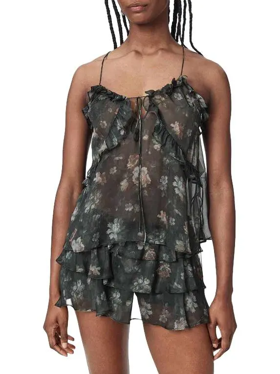 ALLSAINTS Nyx Tiered Silk Top - Jardinia Deep Green