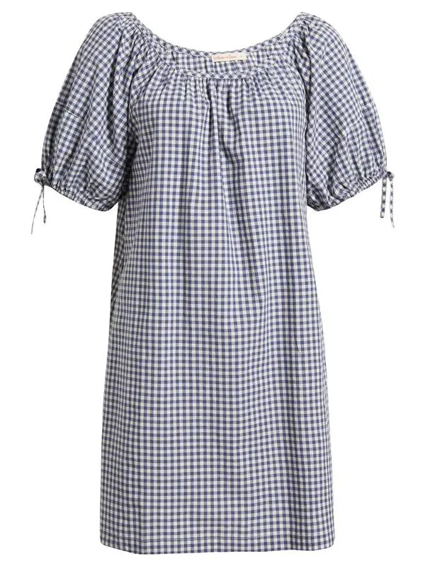 Marine Layer Aleca Gingham Tie Sleeve Minidress - Bay Blue Gingham