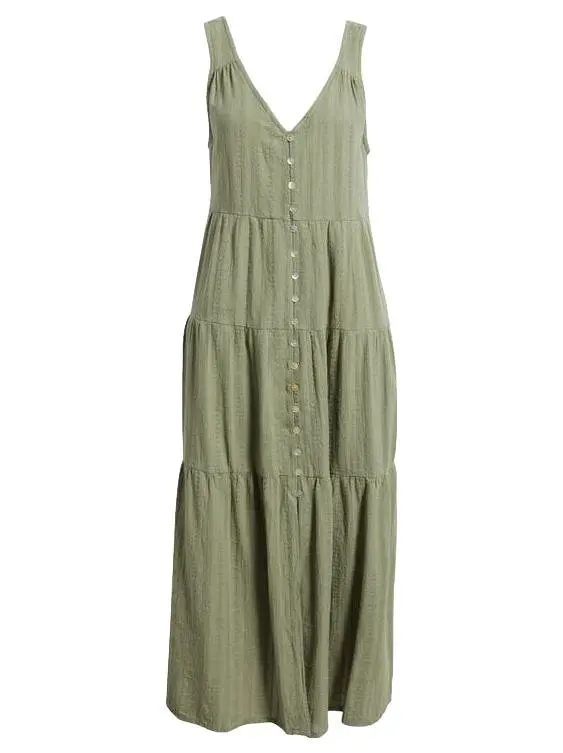 Marine Layer Corinne Sleeveless V-neck Cotton Midi Dress - Sage