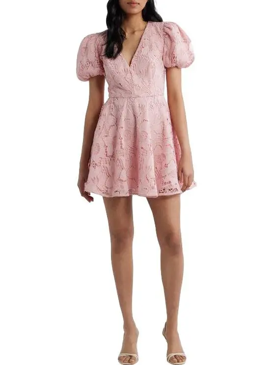 ELLIATT Lace Puff Sleeve Mini Dress - Pink Lace