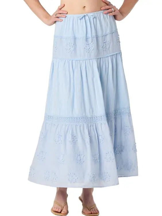 Astr The Label Gwyn Embroidered Tiered Maxi Skirt - Light Blue