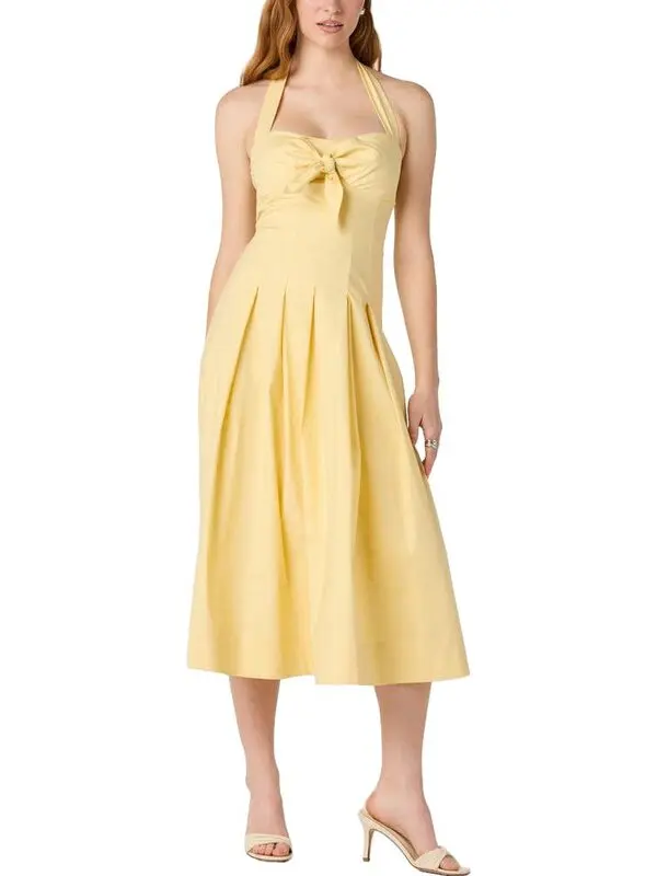 Astr The Label Janae Halter Neck Midi Dress With Twist Front - Butter Yellow