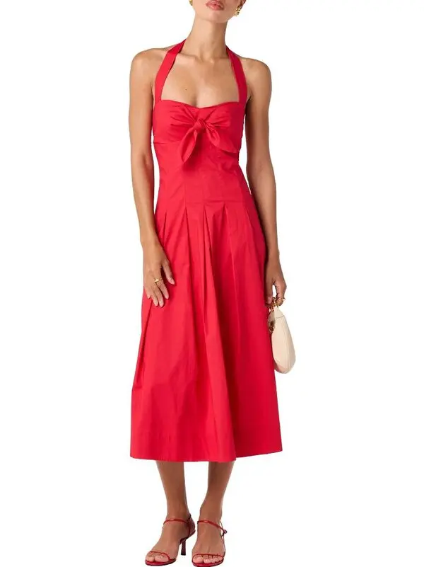 Astr The Label Janae Halter Neck Midi Dress With Twist Front - Red
