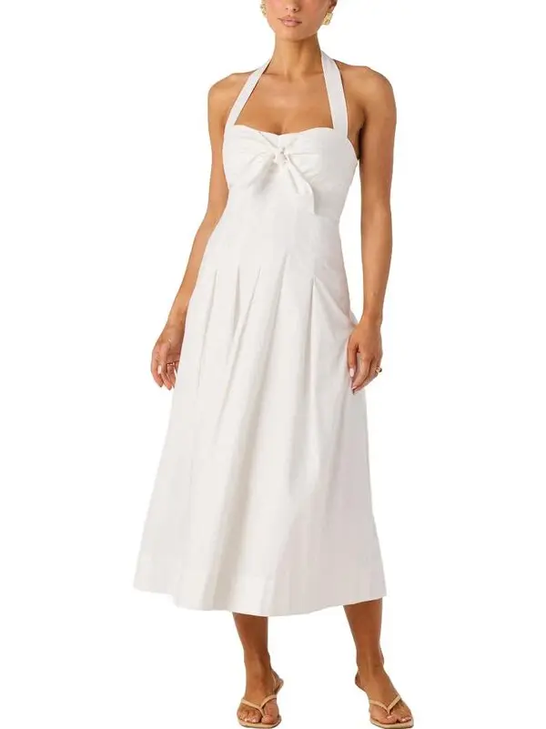 Astr The Label Janae Halter Neck Midi Dress With Twist Front - White